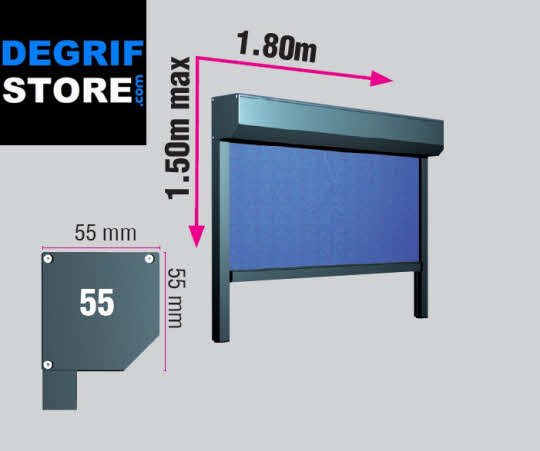 Store screen extérieur guidé par coulisses et coffre pour fenêtres