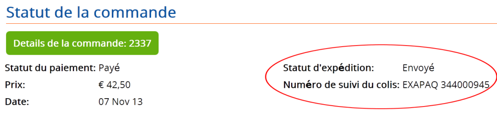 Statut d'envoi de votre commande