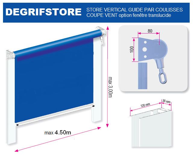 Stores verticaux guidés par coulisses coupe vent